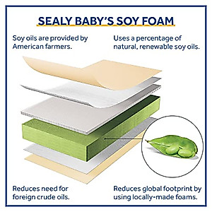 Sealy Soybean Foam-Core Waterproof Baby Crib Mattress and Toddler Mattress - Lightweight Soybean Foam-Core, Greenguard Air Quality Certified - Made in USA, 52"x28"