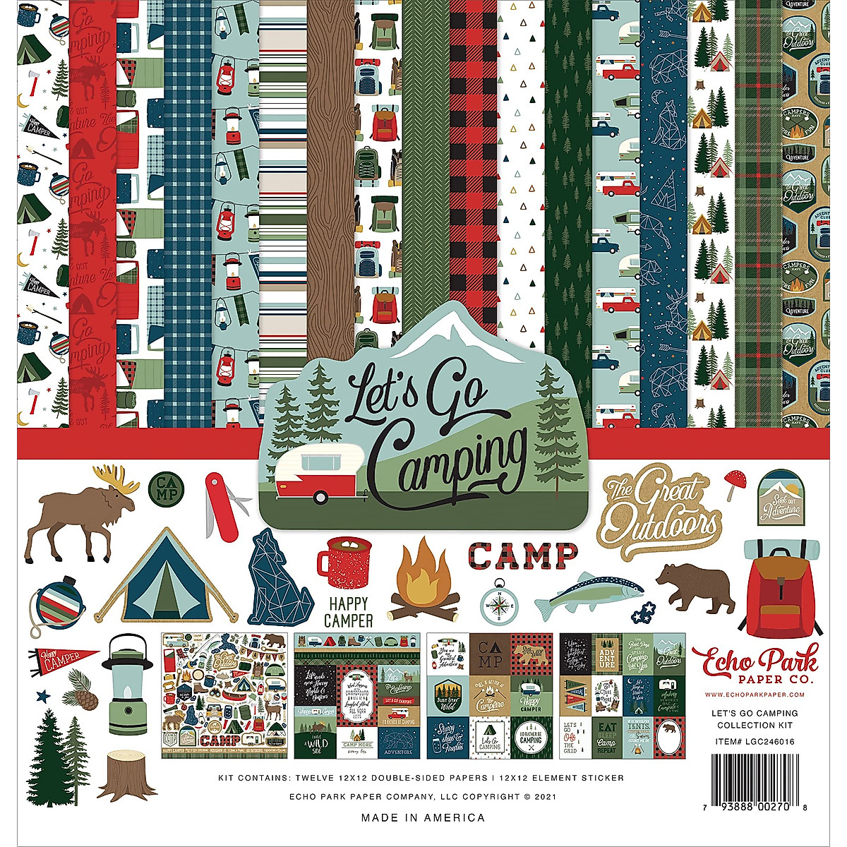 Echo Park Paper Company Let's Go Camping Collection Kit Paper, Multi, 12-x-12-Inch