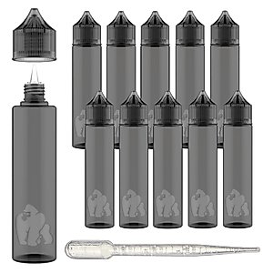Chubby Gorilla LDPE PET Plastic Unicorn Squeeze Bottle 60ml (10 Pack) Dropper bottle (Transparent Black) REUSABLE, Child Resistant Cap, Easy Drip Tip Applicator Dropper Bottles with Squeeze Dropper