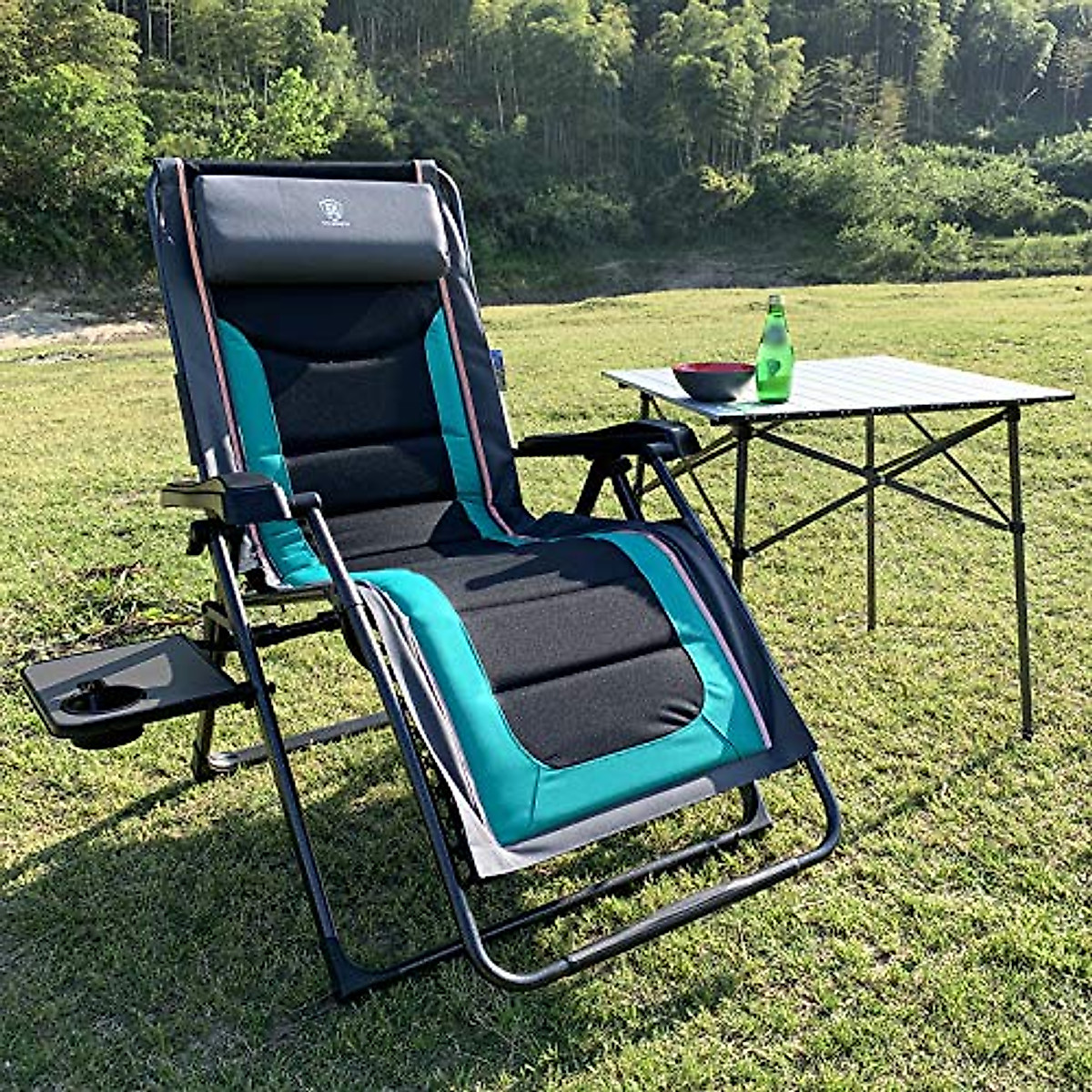 EVER ADVANCED Oversize XL Zero Gravity Recliner Padded Patio Lounger Chair with Adjustable Headrest Support 350lbs (Green)