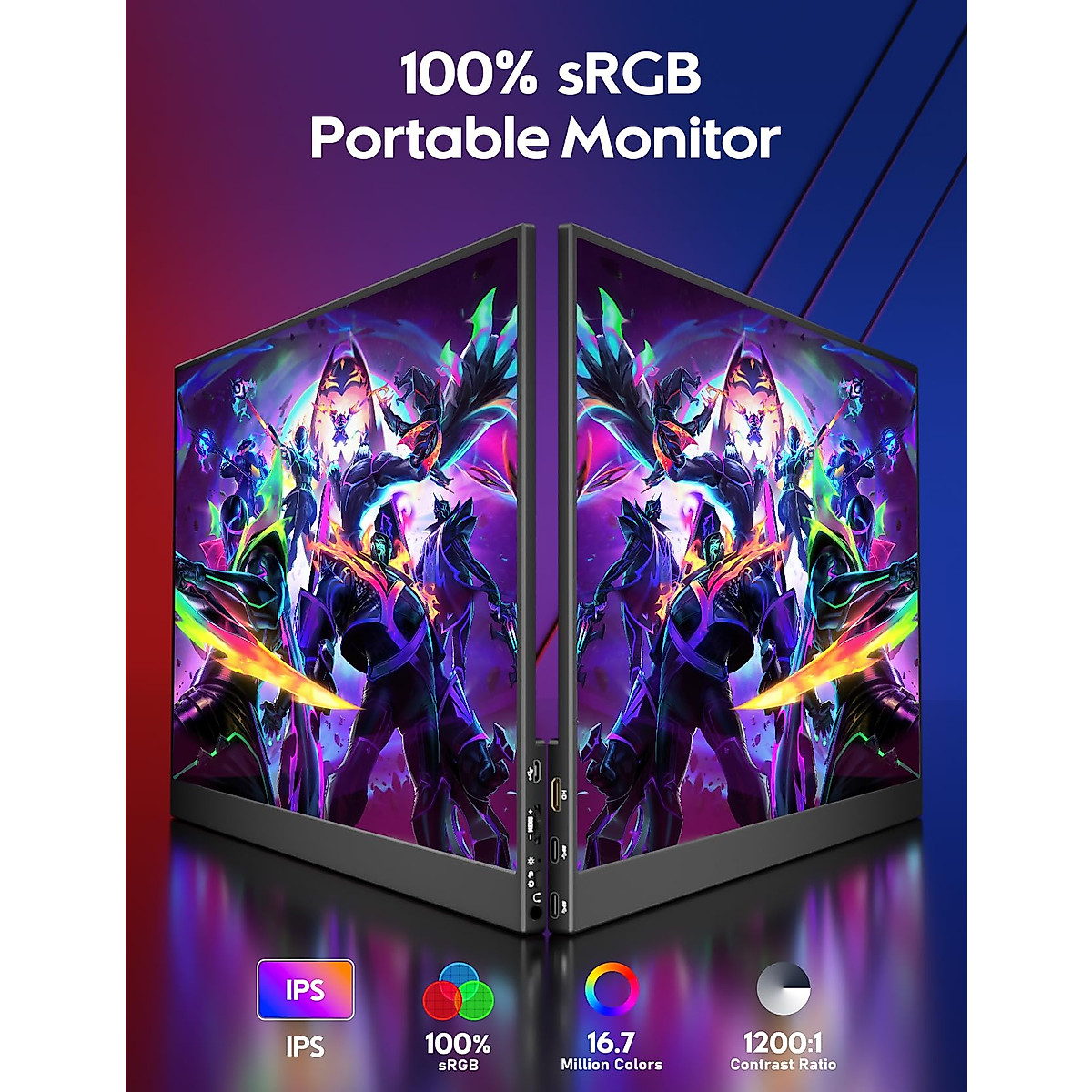 HONGO 16.1'' 144Hz Portable Gaming Monitor for Laptop, 1080P FHD IPS Screen with HDR, 1200:1 FreeSync, Ultra Slim & Eye Care,Travel Monitor External Screen for Laptop, PC, PS5, Mac, Xbox