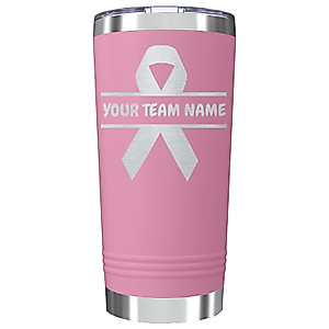 Personalized Custom Breast Cancer Ribbon Your Name Insulated Tumblers 20 oz. with Lid, Stainless Steel Cups Travel Coffee Mug (Light Pink)