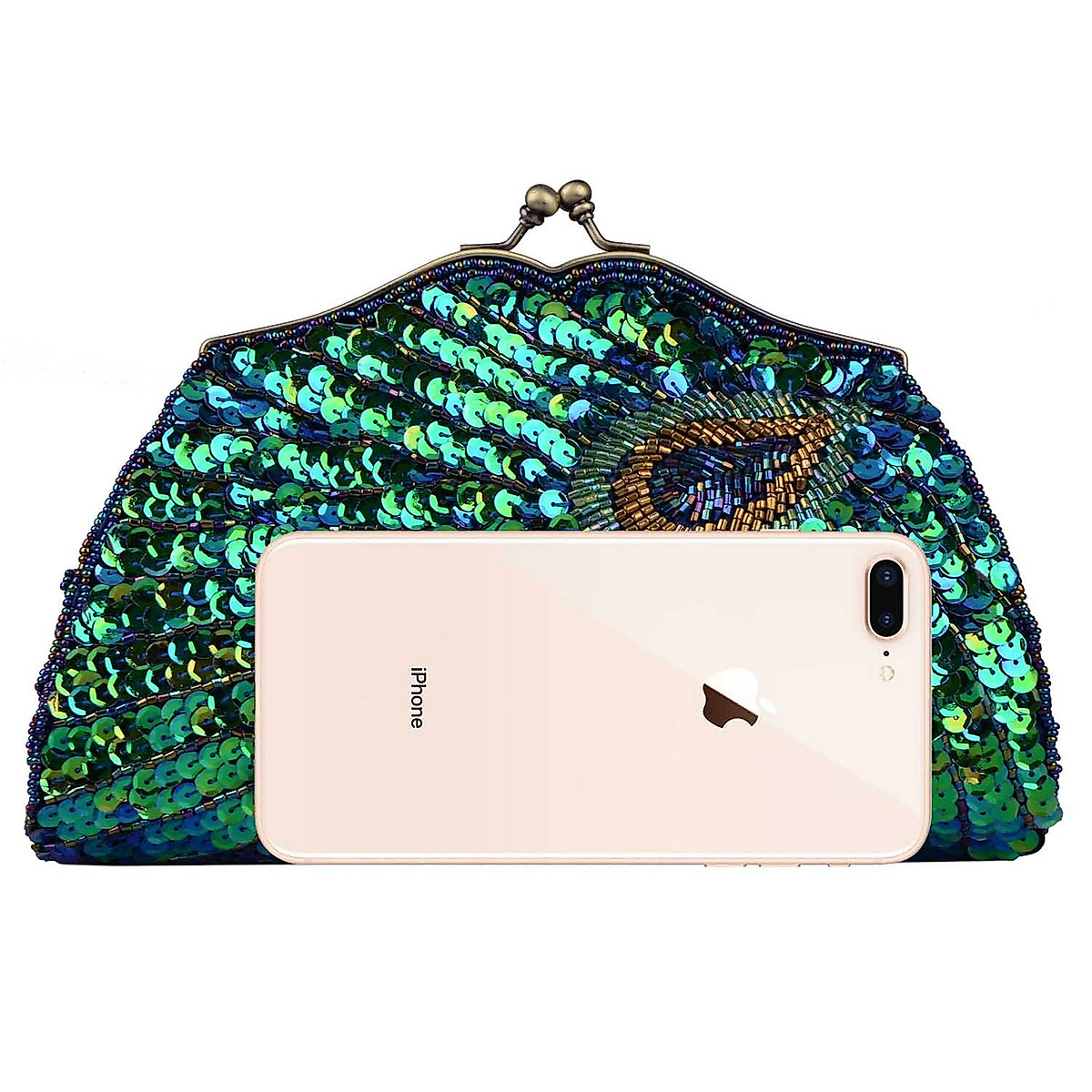 BAGLAMOR Women Full Shining Sequins Handbag Beaded Peacock Embroidery Clutch Purse Evening Bag