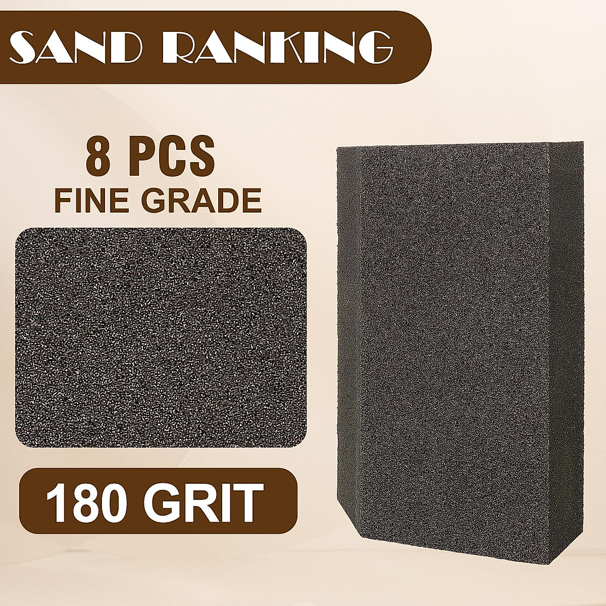 180 Grit Angled Sanding Blocks, Jamiikury Fine Sponge Sand Block Washable and Reusable, Wet & Dry Sandpaper Block for Wood Metal Drywall and Furniture Paint - Pack of 8
