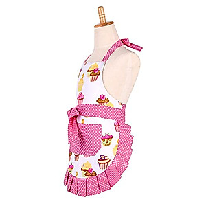 Cotton Aprons for 2-5 years Kid Girls, Cupcake Pattern Apron for Children, Great for Daughters Litter Girls (Pink)