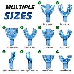 Annhua Dental Impression Trays Autoclavable 10 PCS, Perforated Impression Trays Set Plastic Teeth Holder for Dental Clinic, Lab Equipment, Dental Students - Blue