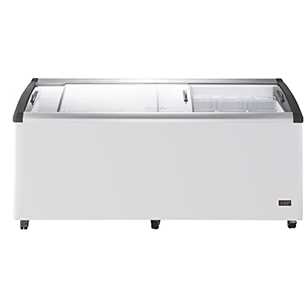 DUURA DDFC21 Commercial Mobile Ice Cream Display Chest Freezer Sub Zero Temp Curved Glass Top Frost Free Lid with 8 Wire Baskets, 71.7 Inch Wide 21.2 Cubic Feet, White, 21 cu.ft