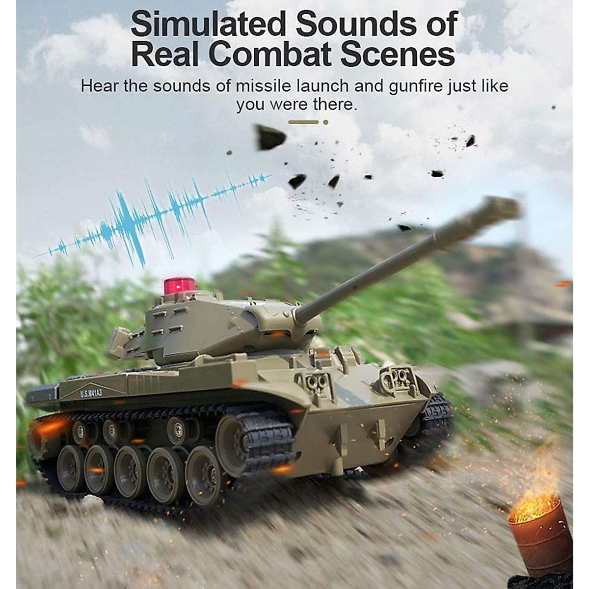 WEECOC RC Tank Military Truck Vehicles RC Car 2.4Ghz Radio Controlled Military Battle Tank Toy 270°Rotational Realistic Sounds Electronics Hobby Toys for Kids Boys (Green)