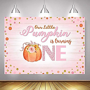 Avezano Pumpkin 1st Birthday Backdrop Fall Pumpkin First Birthday White Wood Background Vinyl Our Little Pumpkin is Turning One Girls Birthday Party Decoration Banner (7x5ft)