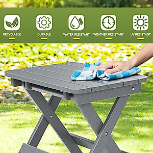 TORVA Outdoor Adirondack Foldable Side Table,Patio End Table for Poolside Garden, Weather Resistant Coffee Table -Plastic High-Density PE（Gray Color-floldable