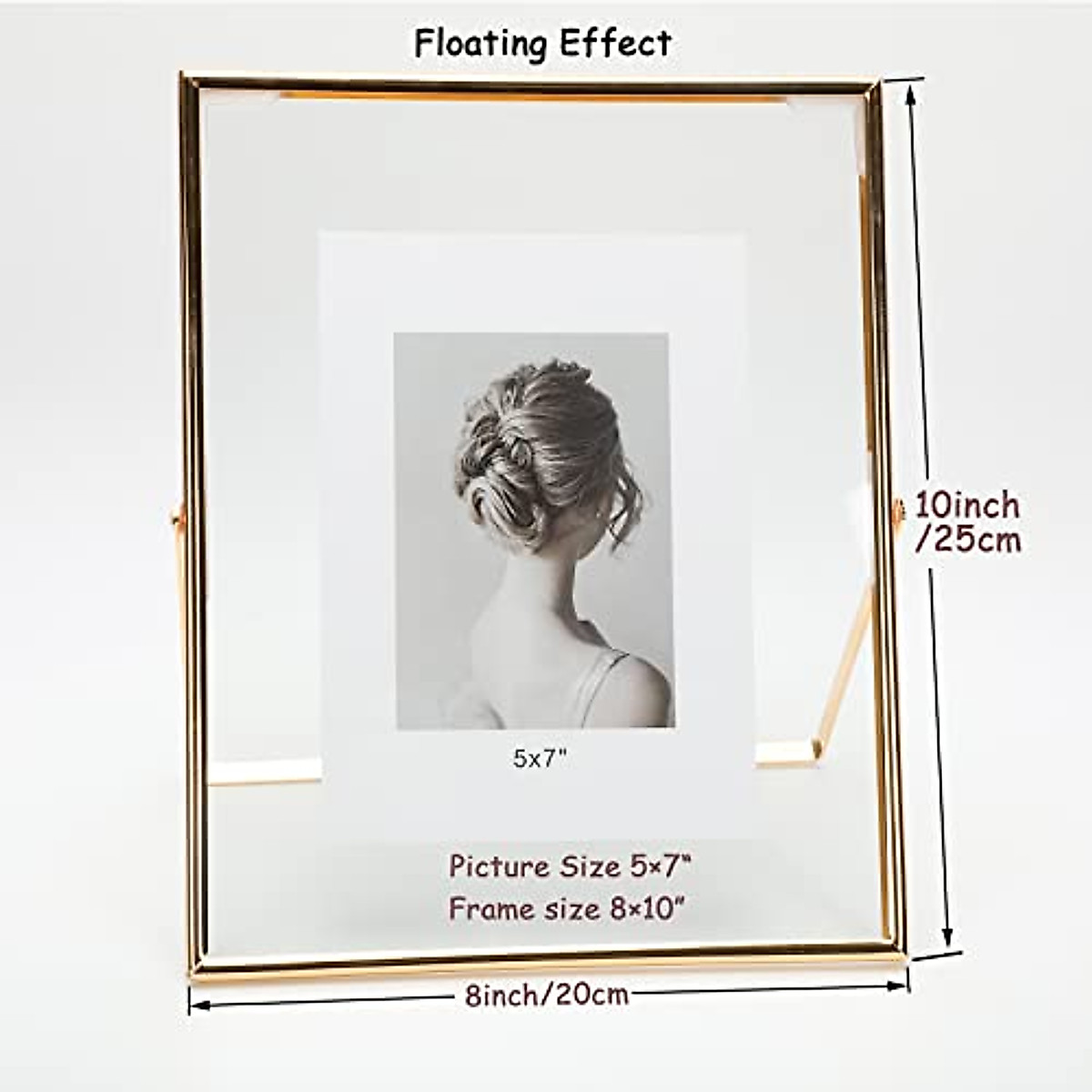 AhaGo Floating Picture Frame (Gold, 8"x10", 1 Set), For Multiple Photo Sizes (7x9, 6x8, 5x7), Vertical Adjustable Tabletop/Shelf Photo Frame, Classy Gift Choice for Halloween, Thanksgiving, Christmas, Home or Wedding Decoration