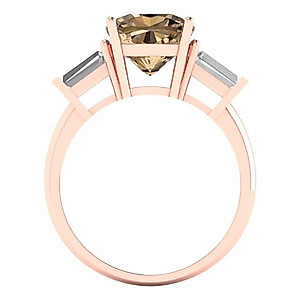 Clara Pucci 3.50ct Cushion cut 3 stone Solitaire Champagne Simulated Diamond Engagement Anniversary Bridal Ring 18K Rose Gold 10.5