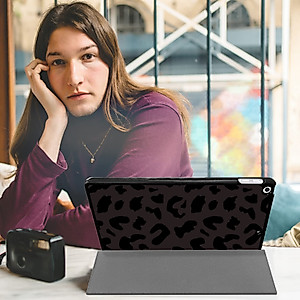 Deokke Compatible with iPad 9th /8th /7th Generation Case(2021/2020/2019) with 2Pcs Screen Protector and Hard Back iPad 10.2 inch Case,Auto Sleep/Wake Cover-Black Purple Leopard Cheetah