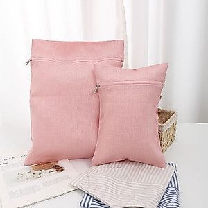 HSOFTIFY 2 Pcs 100% Linen Travel Laundry Bags for Dirty Clothes 8.7 * 11.8inches and 11.8 * 15.7inches Wash Bag for Traveling Wet Dry Bag Kids Underwear Suitcase Luggage Compression Necessities,Pink