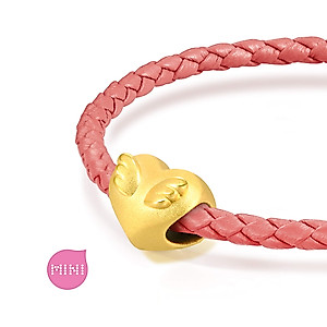 CHOW SANG SANG 999 24K Solid Gold Heart Shaped Angel Wings Mini Charm Bracelet for Women 92394C (Gold, 17 CM)
