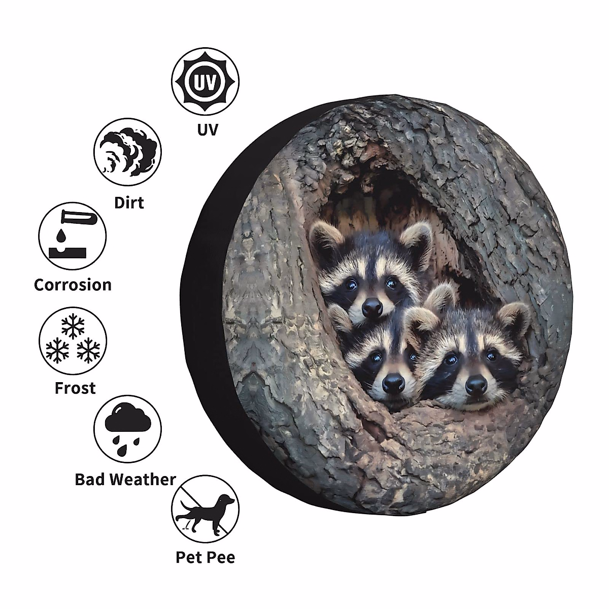 Funny Spare Tire Cover Raccoon Universal Wheel Cover Waterproof Dust-Proof Tire Protectors Fits for Wrangler Trailer RV SUV and Many Vehicles