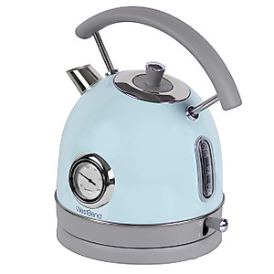 West Bend Electric Kettle Retro-Styled Stainless Steel 1500 Watts with Auto-Shutoff & Boil-Dry Protection, 1.7-Liter, Blue