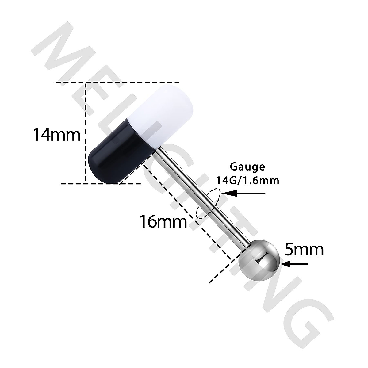 Melighting 10Pcs Pill Tongue Rings 14G Surgical Steel Tongue Piercing with Mix-Color Uv Shaped Tongue Ring with Ball Tongue Piercing Jewelry for Women Men Set