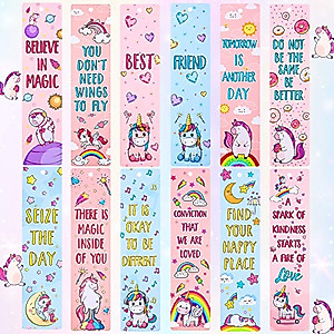 12 Pieces Unicorn and Rainbow Theme Bookmarks Sunflower Theme Bookmarks with 12 Pieces Metal Charms, Inspirational Quotes Bookmarker Page Markers 100th Day of School Gift for Kid (Unicorn-Rainbow)