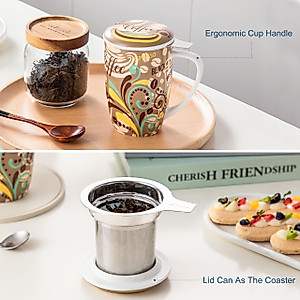 LOVECASA 16 OZ Tea Mug with Infuser and Lid, Tea Infuser Mug with Handle Ceramic Mug with Filter for Tea, Milk, Coffee, Loose Leaf Tea Infusers, Black