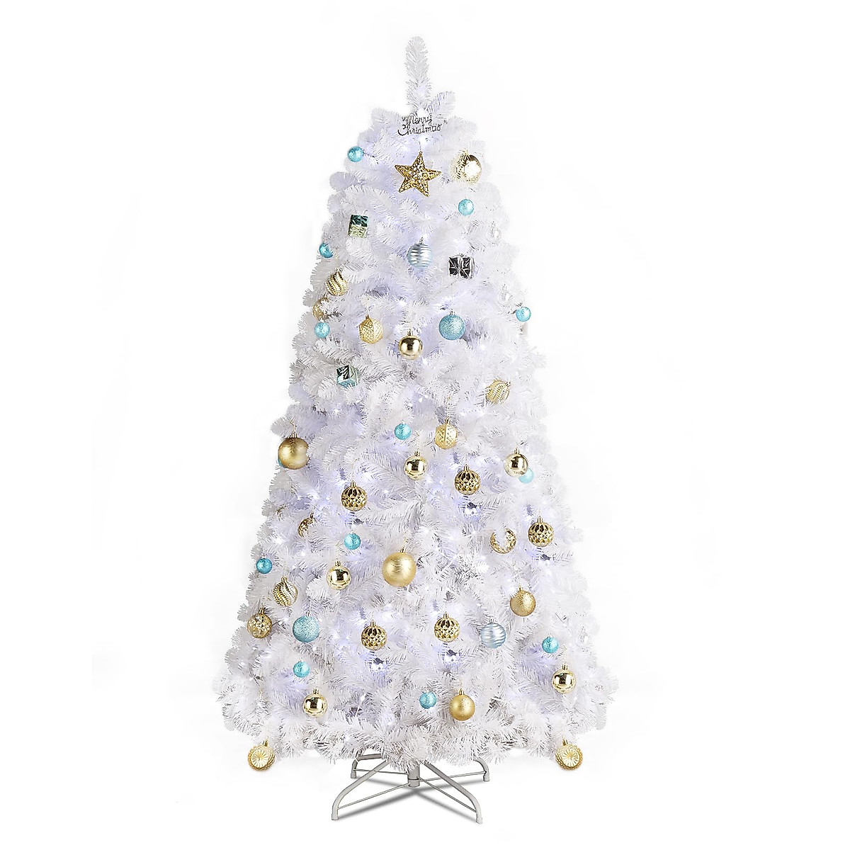 6ft Premium White Prelit Artificial Christmas Tree,Artificial Xmas Decoration Tree,Artificial Spruce Hinged Christmas Tree,Pre-Lit Artificial Xmas Tree,with Lights,for Home Office Party Decorations