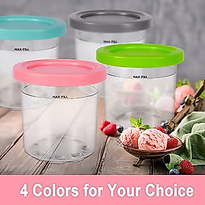 Replacement Pints Container with Silicone Lid for Ninja Pints and Lids, Compatible with NC299AMZ & NC300s Series Ice Cream Makers, 4 Pack 16oz Pint Containers Replacement with Leak Proof Lids, Bpa Free (4PCS)