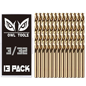 Owl Tools 3/32" Inch Cobalt Drill Bits - 13 Pack of M35 Cobalt Drill Bits with Storage Case - Perfect Drill Bits for Metal, Hardened & Stainless Steel, Cast Iron, and More!