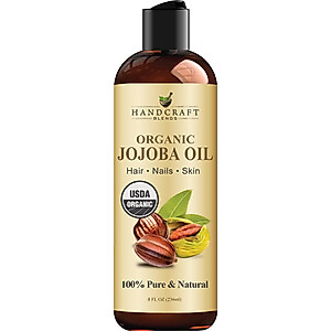 Handcraft Blends USDA Organic Jojoba Oil - 8 Fl Oz - 100% Pure and Natural - Premium Grade Oil for Face, Body and Hair - Anti-Aging Oil - Cold-Pressed and Hexane-Free - Packaging May Vary