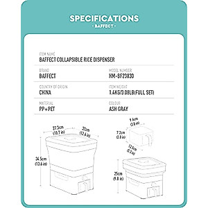 Baffect Rice Dispenser, Collapsible 10 to 25 Lbs Rice Food Storage Containers with Airtight Lid and Measuring Cup, Large Food Dispenser Kitchen Organization for Rice, Beans, Grains, Corn