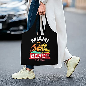 Miami Beach Florida Canvas Shoulder Tote Bags Reusable Handbags Shopping Bag For Daily Women Or Men