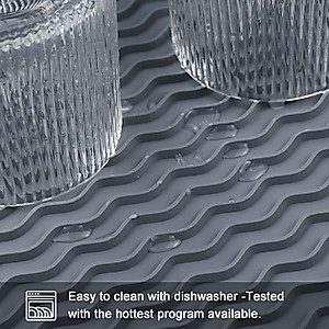 Silicone Drying Mat for Kitchen Counter,Non-slip,Heat Resistant ,Easy to Clean,Foldable,Suitable for Lining Kitchen Counter or Sinks, Refrigerators or Drawers, Gray 12" x 16"