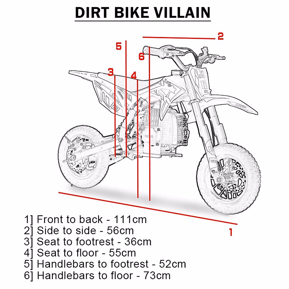 MotoTec Villain 52cc 2-Stroke Kids Gas Dirt Bike Red