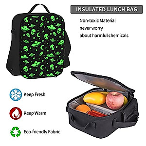 3 PCS Green Alien Ufo Moon Backpack Set With Lunch Bag Pencil Case,Funny Colorful School Book Bag For Girls Boys Teens
