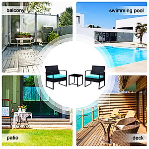 Skyfish 3 Pieces Patio Furniture Set Outdoor Wicker Patio Bistro Set Conversation Rattan Chair Set 3 PCS with Coffee Table for Yard & Bistro (Blue)