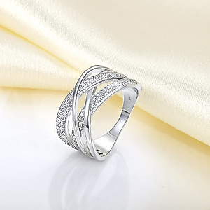 YL Twisted Knot Rings 925 Sterling Silver Criss Knot Ring 18k White Gold Plated Cubic Zirconia Infinity Statement Rings for Women-size8