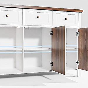 Sideboard Buffet Cabinet with Storage, Kitchen Cabinet with 3 Doors and 3 Adjustable Shelves and 3 Drawers, Buffet Server Bar for Dining Room, Living Room