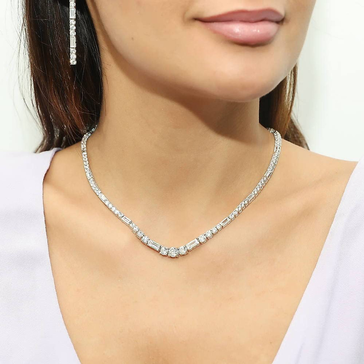 BERRICLE Sterling Silver Cubic Zirconia CZ Fashion Tennis Necklace for Women, Rhodium Plated 16"