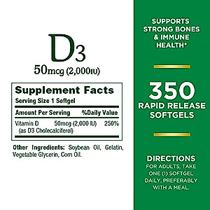 Nature’s Bounty Vitamin D, Immune Support, 2000 IU, Softgels, 350 Ct