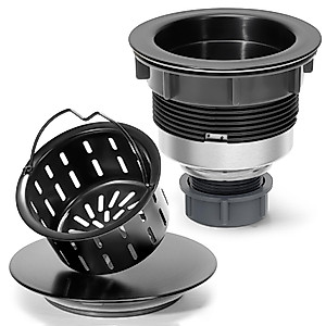 BOTEMY Stainless Steel Black Sink Drain Strainer 3-1/2'' Kitchen Sink Drain Assembly Kit with Removable Deep Sink Strainer Basket & Sink Stopper Flat Cover Replacement for Home Standard Kitchen Sinks