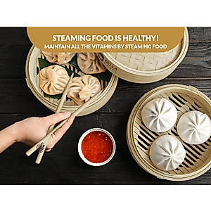 BELLA COOKS Bamboo Steamer for Cooking - Steamer Basket with a Ring - Fits every Pan & Pot - Dumpling Steamer - Incl. Extra Chopsticks & Silicone Liners