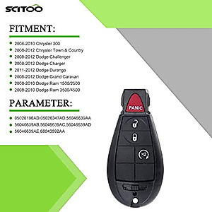 SCITOO M3N5WY783X 2X 4 Button Uncut Key Fob Replacement fit for Dodge Durango Grand Caravan Challenger Journey Commander Chrysler 300 Town & Country Volkswagen Routan IYZ-C01C