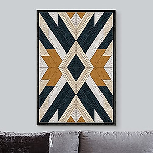 IDEA4WALL Framed Canvas Print Wall Art Western Decor Black, White & Brown Diamond Insignia Abstract Shapes Wood Panels Modern Art Bohemian 3D Ultra for Living Room, Bedroom, Office - 16"x24" Black