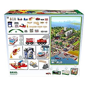 BRIO World – 36025 Rescue Team Train Set | 44-Piece Interactive Toy for Kids Age 3 and Up | Multi-Level Railway Play | FSC-Certified European Beech Wood