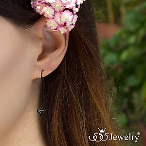 555Jewelry Womens Heart Cute Shape Love Stainless Steel Charm Fine High Fashion Romantic Gifts Female Delicate Stylish Chain Link Accessories Jewelry Dangle Drop Earrings, Black