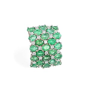 Natural Green Zambian Emerald 4X3 MM Oval Cut 925 Sterling Silver May Birthstone Cluster Unisex Proposal Ring For Engagement Gift (Yellow Gold Rhodium Plated Silver, 6)
