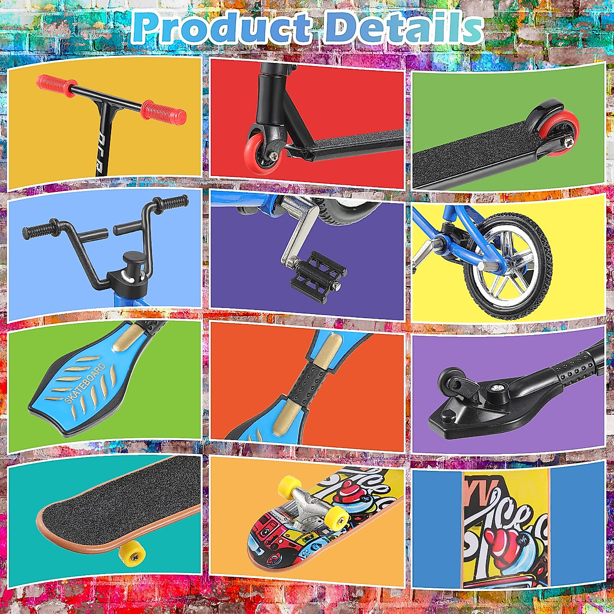 55 Pcs Mini Finger Toys Finger Skateboards Finger Bikes Finger Scooter Finger Pants Mini Swing Board Bicycle Lock Finger Replacement Wheels Tools Traffic Signs for Movement Party Favors Accessories