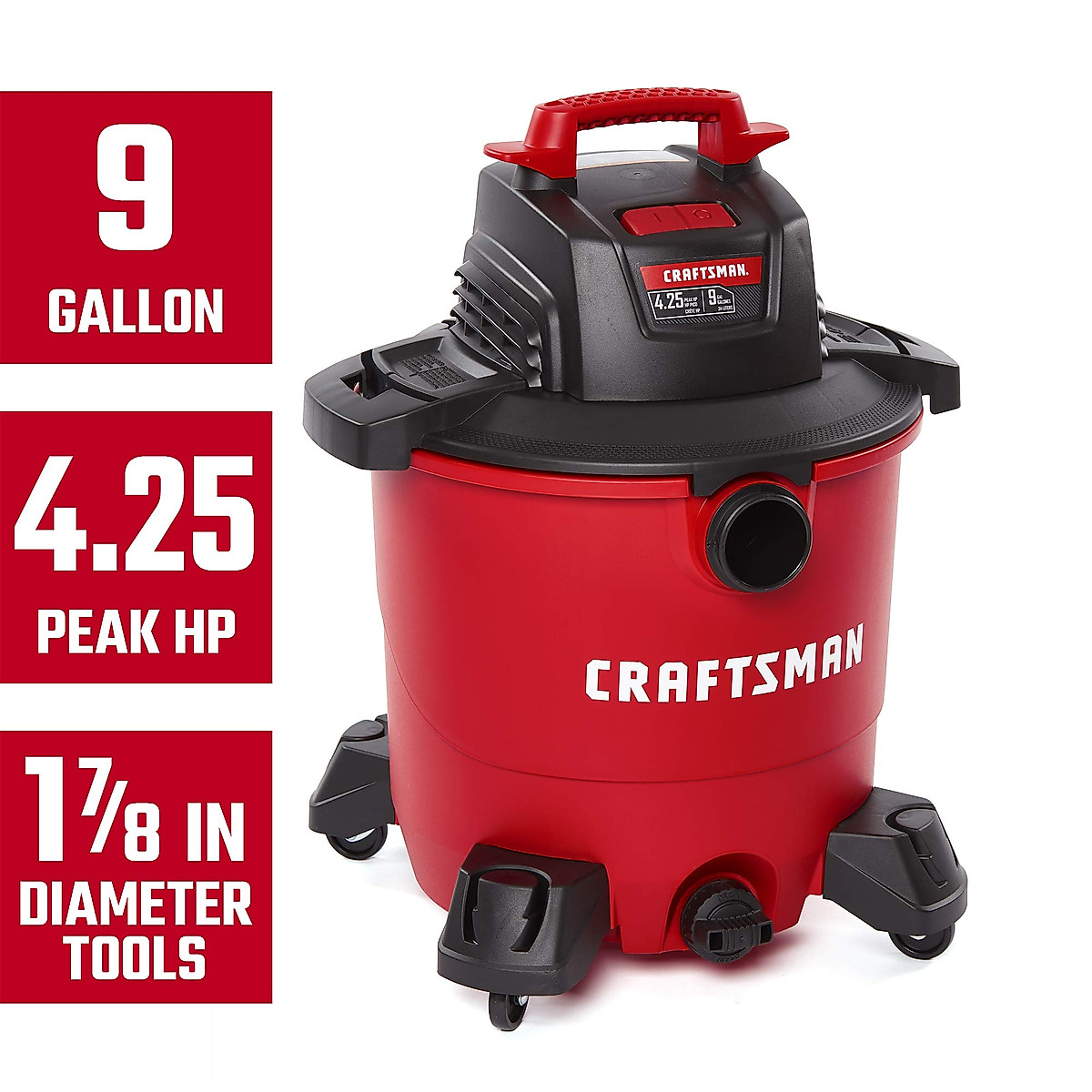 CRAFTSMAN CMXEVBE17590 9 Gallon 4.25 Peak HP Wet/Dry Vac, Portable Shop Vacuum with Attachments and Additional Dust Collection Bags
