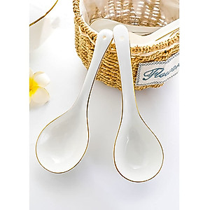 Spoons Silverware Household Large Spoon Long Handle Spoon Ceramic Tracery Large Spoon Spoon Rice Porridge Spoon Spoon Set (Color : B)