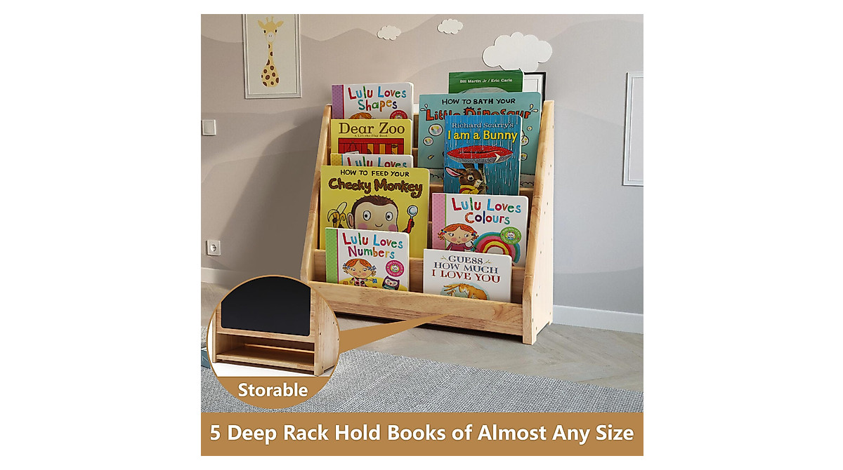 Nuoex Montessori Bookshelf for Toddler 1-5 Years, Kids Wooden 5-Tier ...