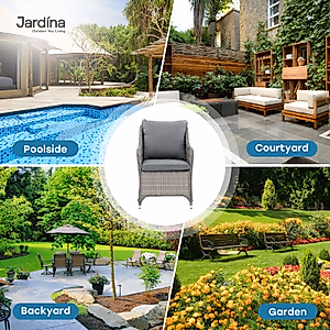 JARDINA Outdoor PE Wicker Patio Dining Chairs Rattan Seat with Cushion Pillow and Adjustable Table Legs for Outdoor Patio Backyard,Balcony (Grey)